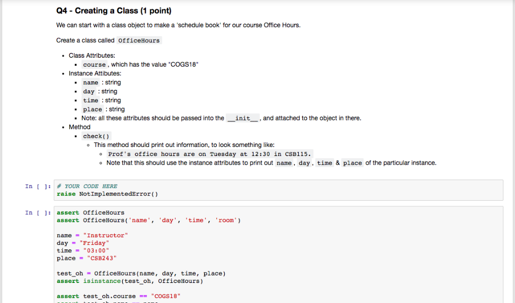 Q4 Creating a Class (1 point) We can start with a | Chegg.com