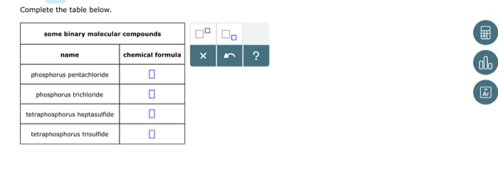 Solved Complete the table below. 囲 some binary molecular | Chegg.com