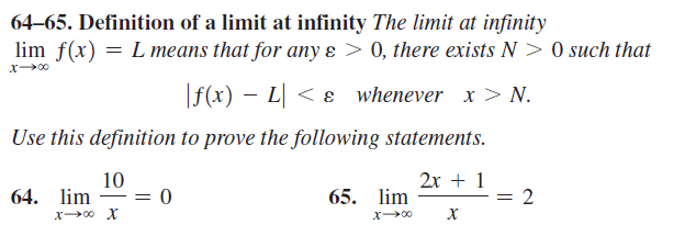 Solved 64-65. Definition of a limit at infinity The limit at | Chegg.com