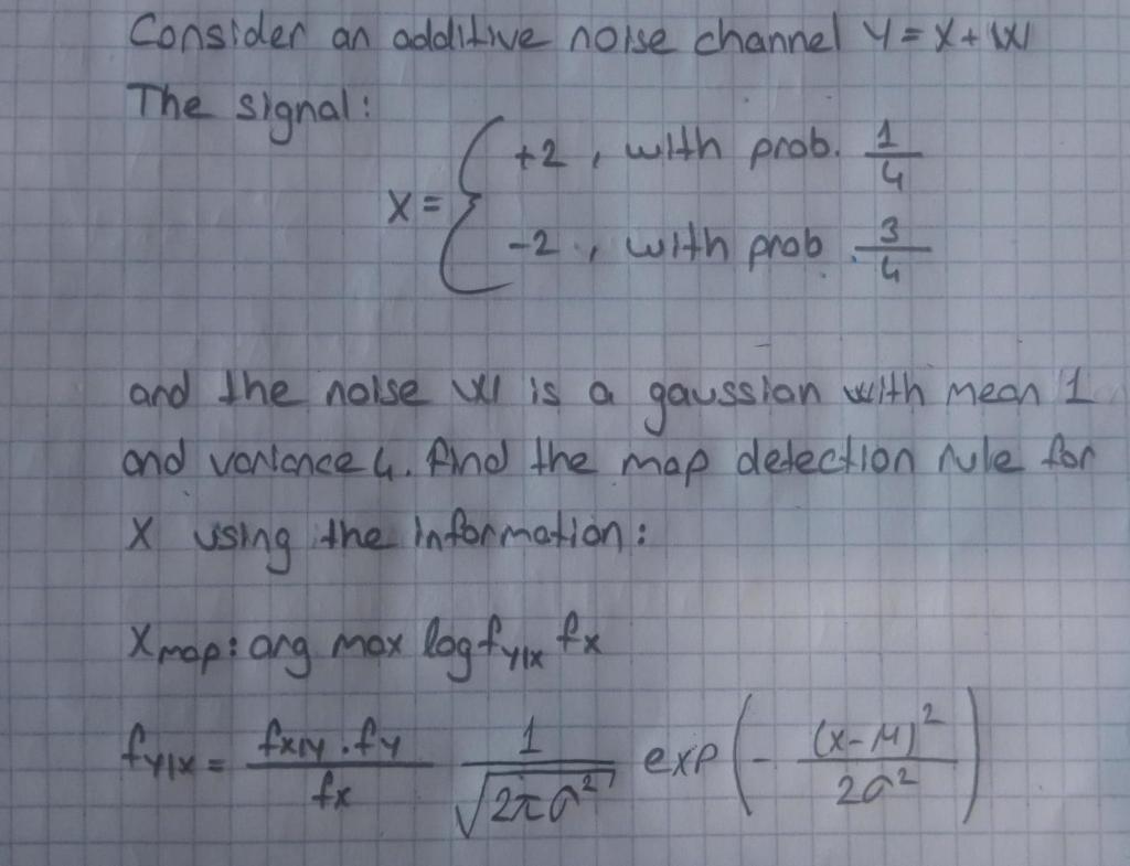 Solved Consider an additive noise channel Y=X+W/ The signal | Chegg.com