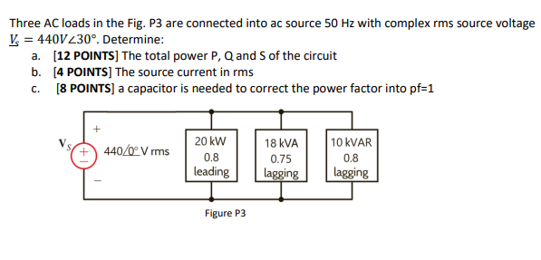 Solved Three AC loads in the Fig. P3 are connected into ac | Chegg.com