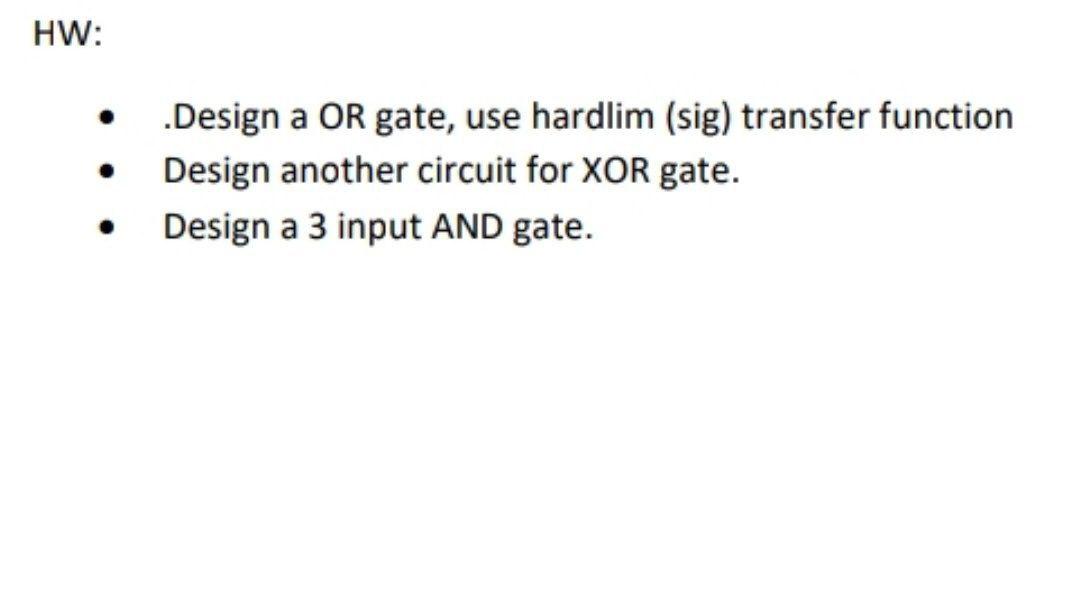 Solved HW: . Design a OR gate, use hardlim (sig) transfer | Chegg.com