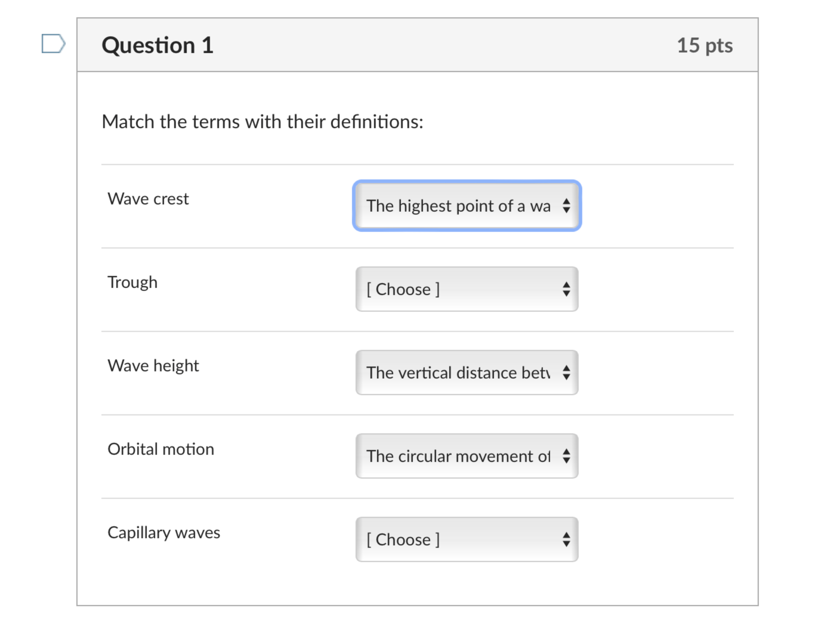 Solved Question 1Match the terms with their definitions:Wave | Chegg.com