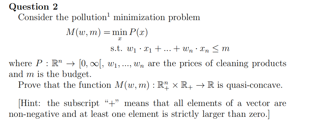 Solved Consider the pollution1 minimization problem M(w, m) | Chegg.com