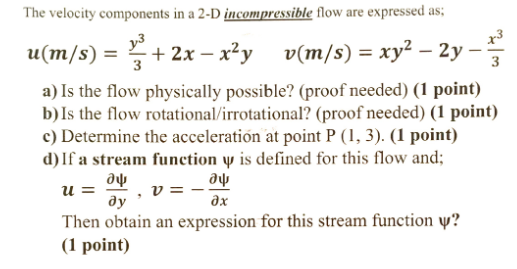 Solved The velocity components in a 2-D incompressible flow | Chegg.com
