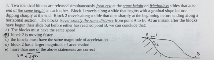 Solved 7. Two identical blocks are released simultaneously | Chegg.com