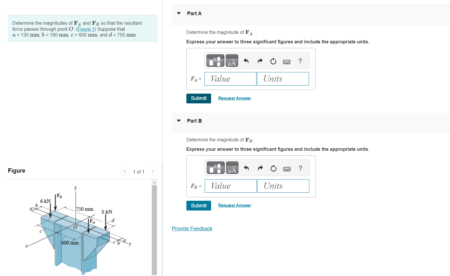 Solved Determine the magnitudes of FA ﻿and FB ﻿so that the | Chegg.com