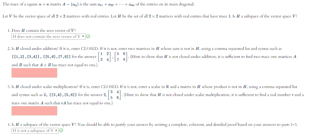 Solved The trace of a square n x n matrix A= (dij) is the | Chegg.com
