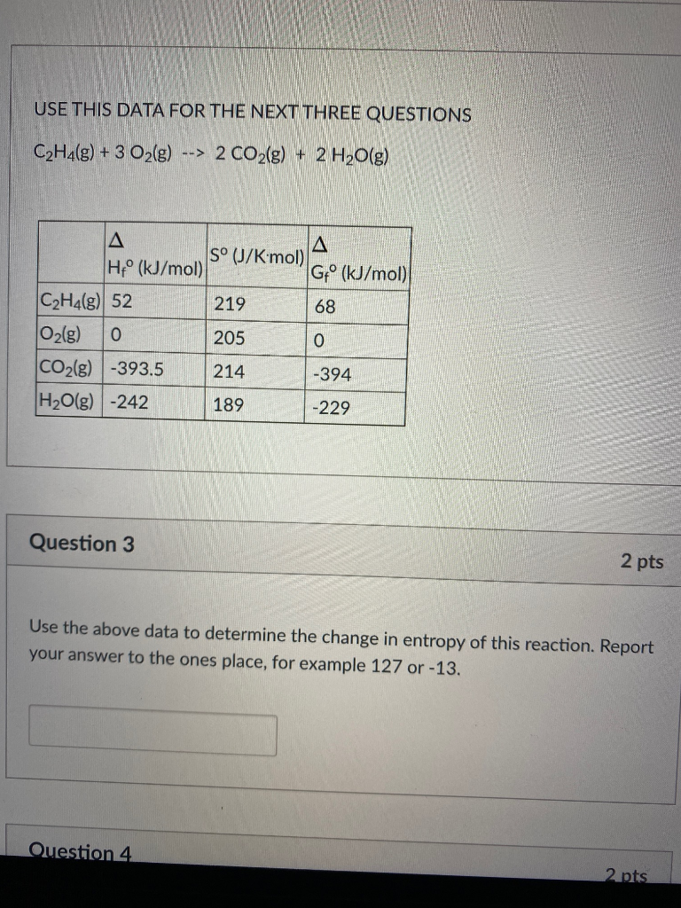 Solved Question 4 2 pts Use the data in the table above to | Chegg.com