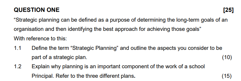 Solved QUESTION ONE "Strategic planning can be defined as a | Chegg.com