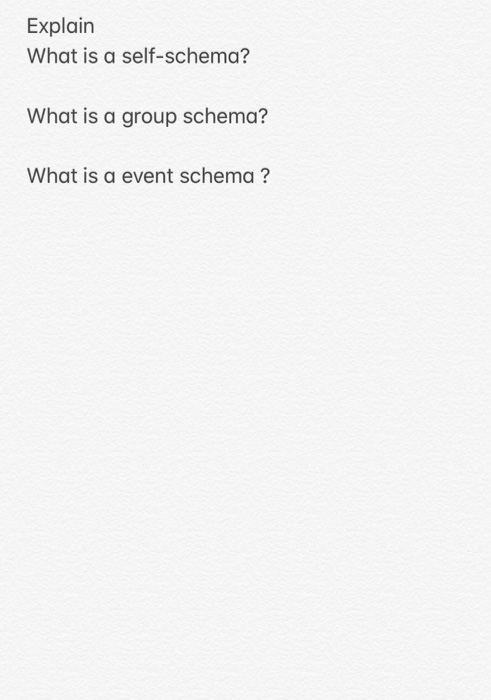 Solved Explain What is a self-schema? What is a group | Chegg.com