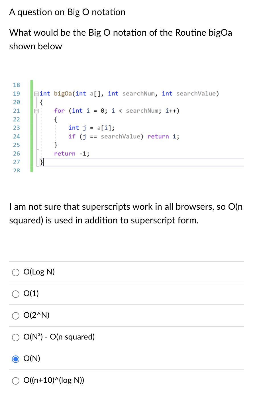 Solved A question on Big O notation What would be the Big O | Chegg.com