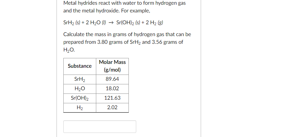 Solved Calculate the mass in grams of hydrogen gas that can | Chegg.com