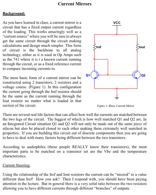 Solved Current Mirrors Background: As you have learned in | Chegg.com