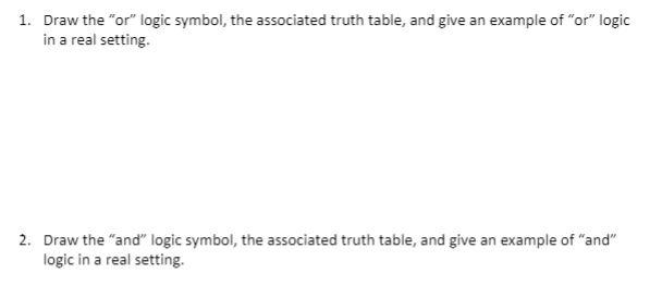Solved 1. Draw the "or" logic symbol, the associated truth | Chegg.com
