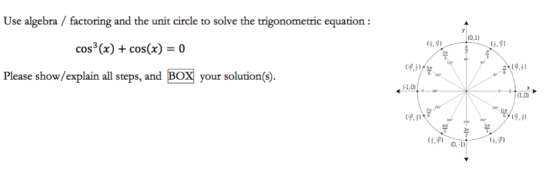 Solved Use algebra / factoring and the unit circle to solve | Chegg.com