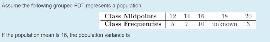 Solved Assume the following grouped FDT represents a | Chegg.com