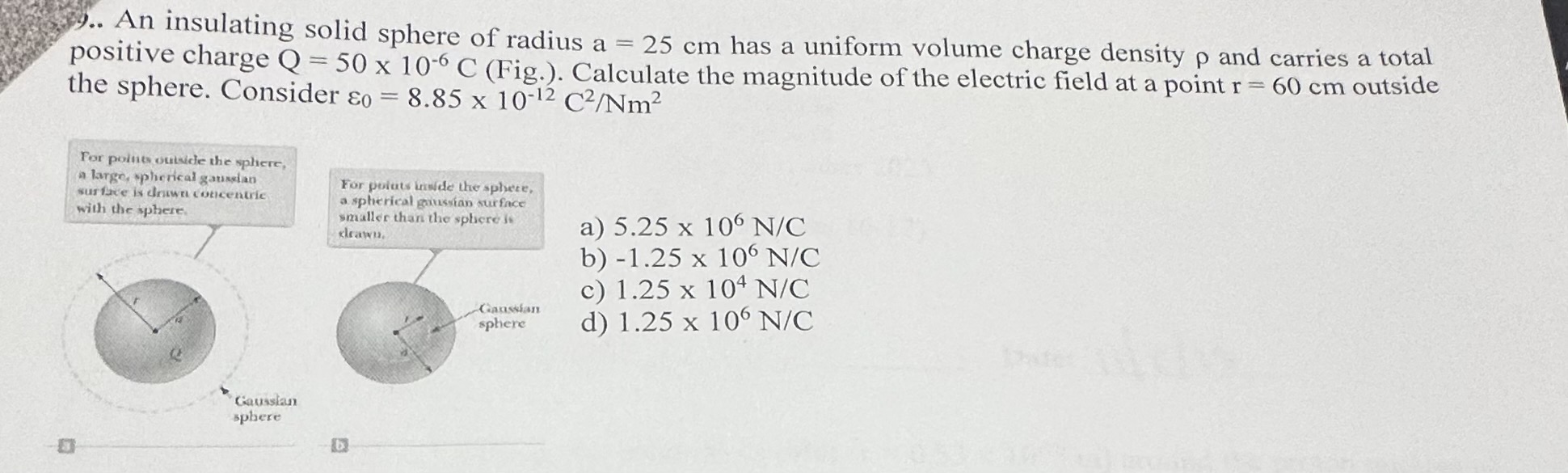 Solved An insulating solid sphere of radius a=25cm ﻿has a | Chegg.com