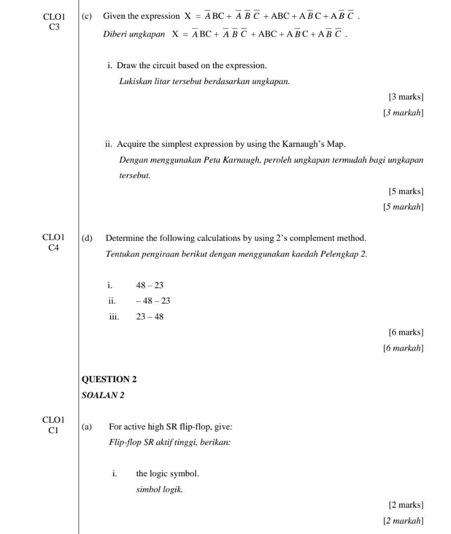 Solved CLO1 C3 CLO1 C4 CLO1 CI (c) Given the expression X = | Chegg.com