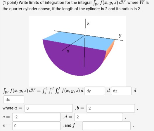 Solved (1 point) Write limits of integration for the | Chegg.com