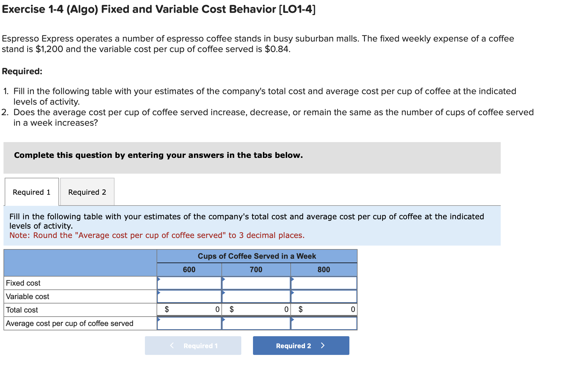 Solved Exercise 1 4 Algo Fixed And Variable Cost Behavior 8151