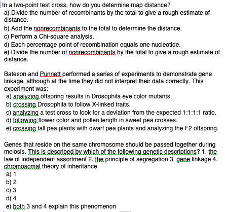 Solved In a two-point test cross, how do you determine map | Chegg.com