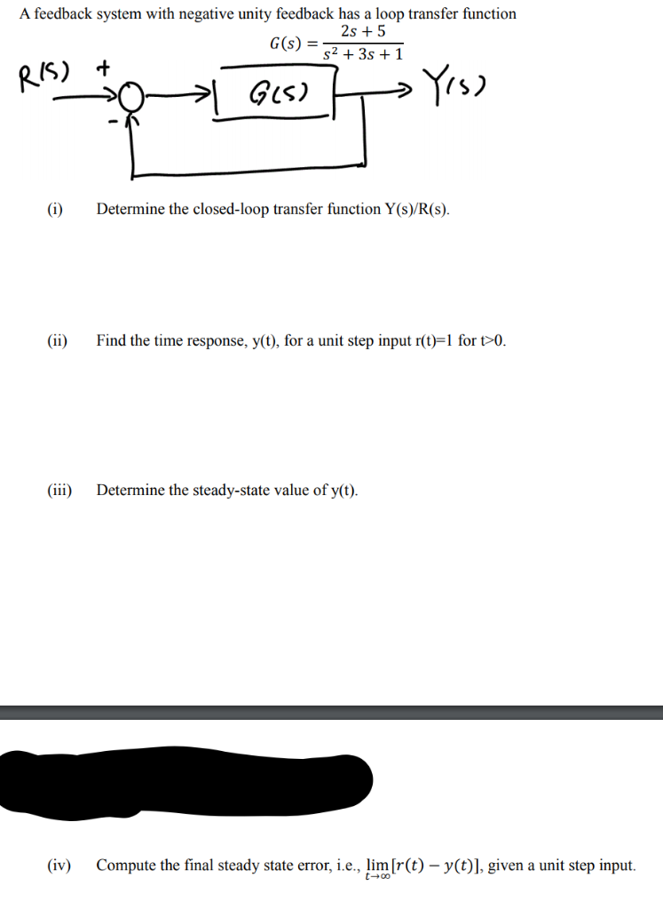 Solved A feedback system with negative unity feedback has a | Chegg.com