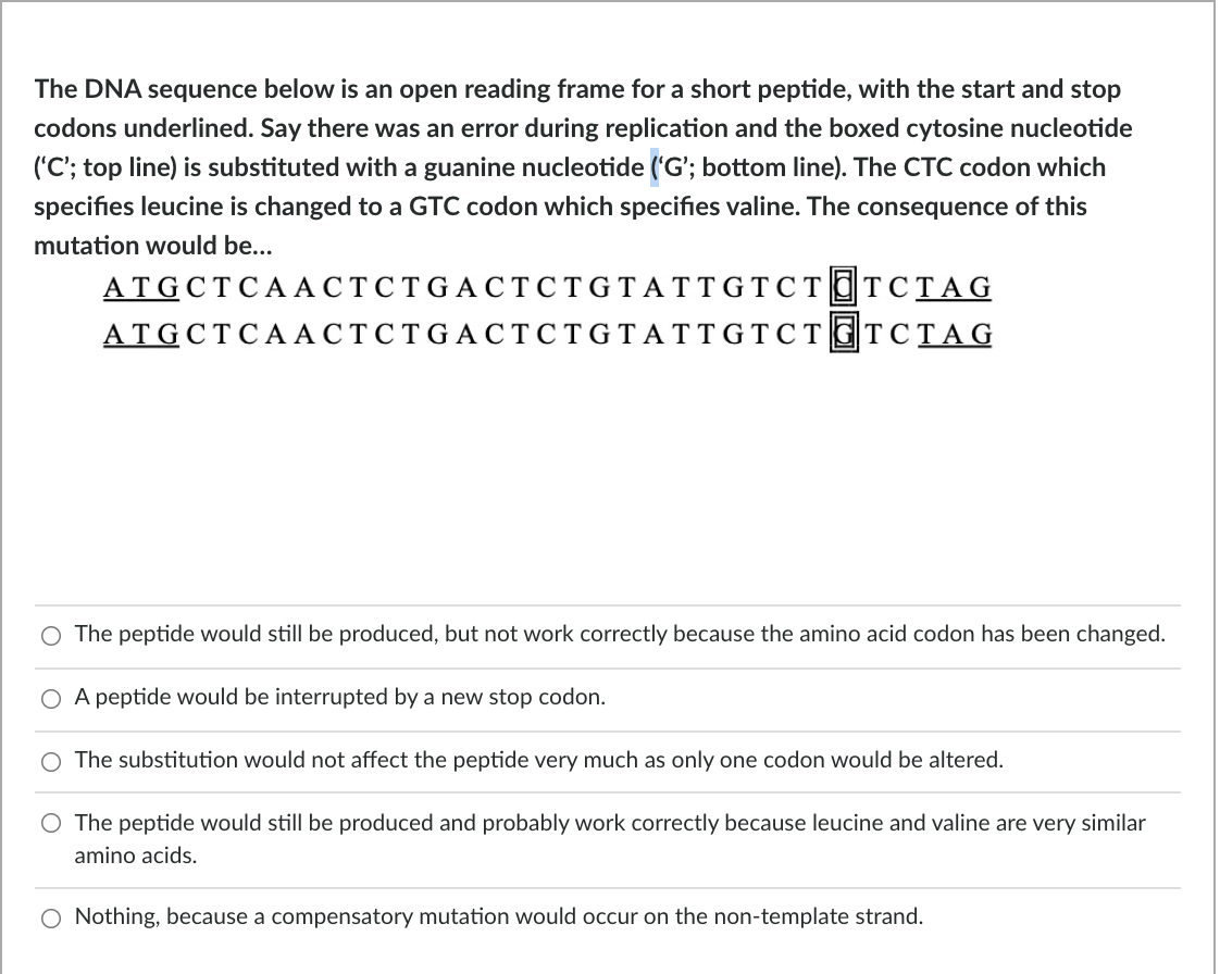 Solved The DNA sequence below is an open reading frame for a | Chegg.com