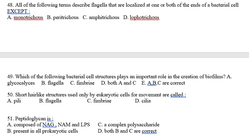 Solved All of the following terms describe flagella that are | Chegg.com