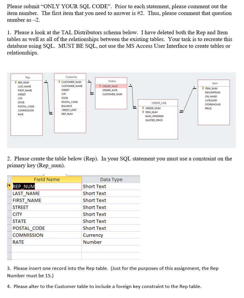 Solved Please submit "ONLY YOUR SQL CODE". Prior to each | Chegg.com