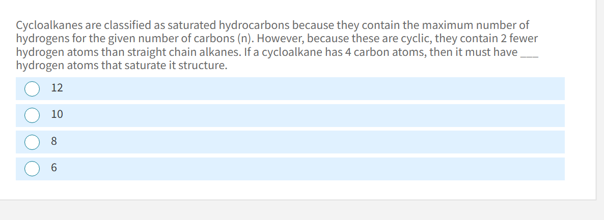 Solved Cycloalkanes are classified as saturated hydrocarbons | Chegg.com