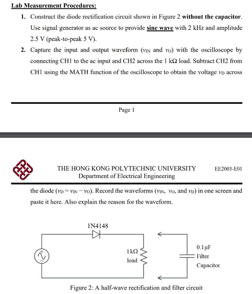 Solved Lab Measurement Procedures: 1. Construct the diode | Chegg.com