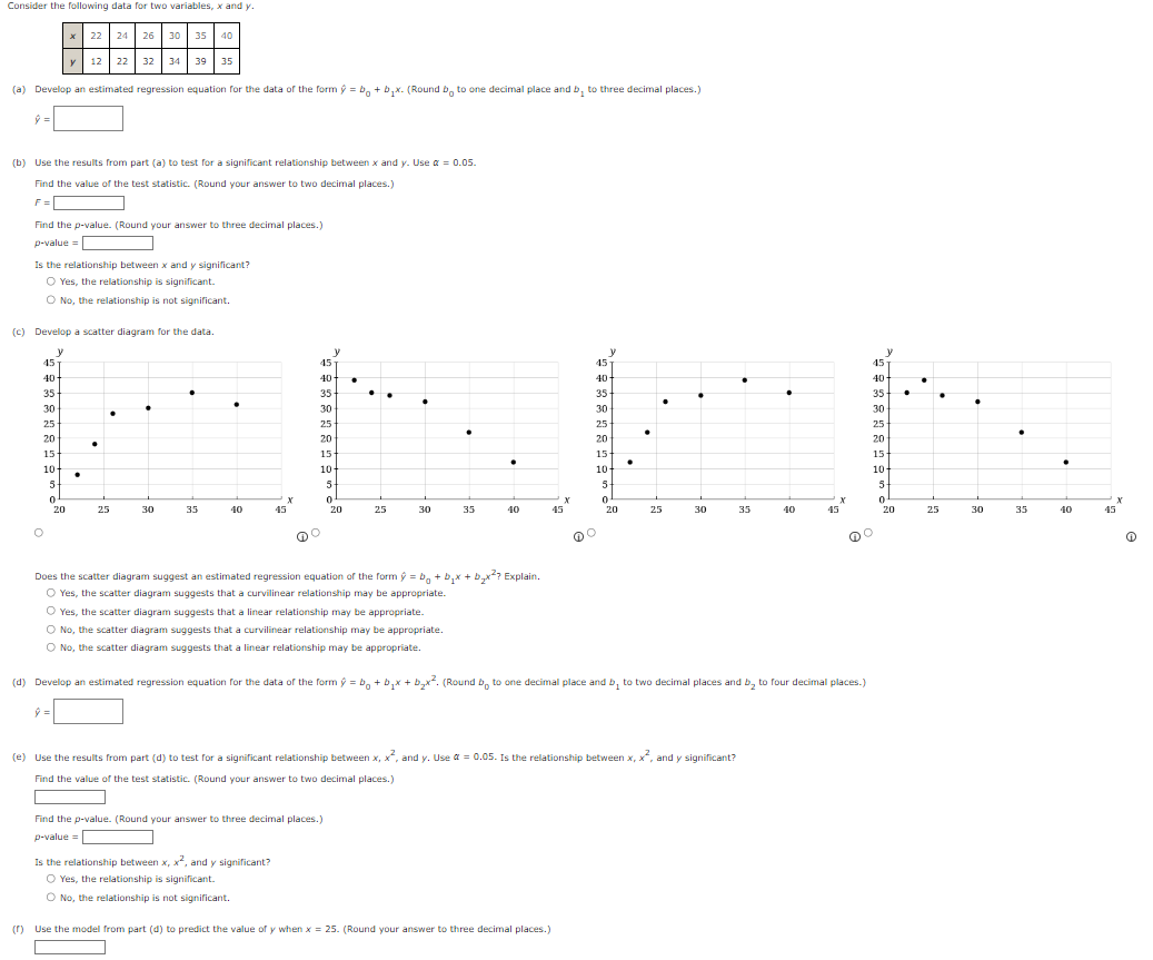 Solved Consider the following data for two variables, x and | Chegg.com