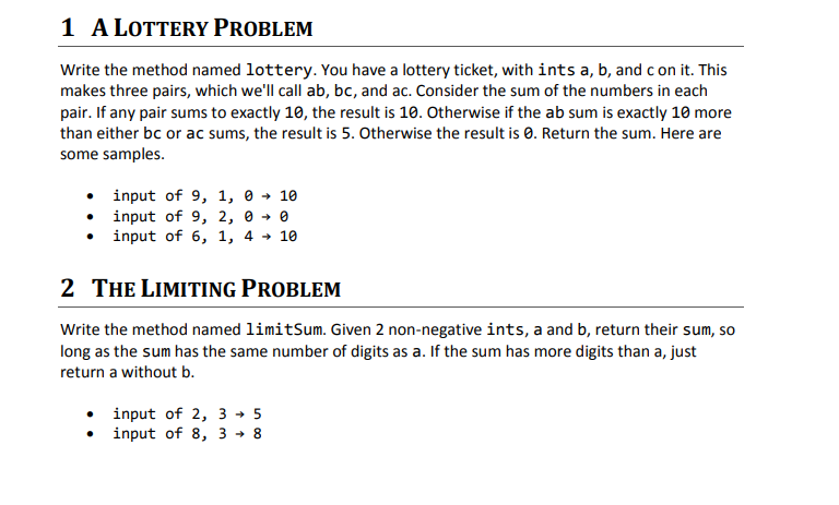 Solved 1 ALOTTERY PROBLEM Write the method named lottery. | Chegg.com