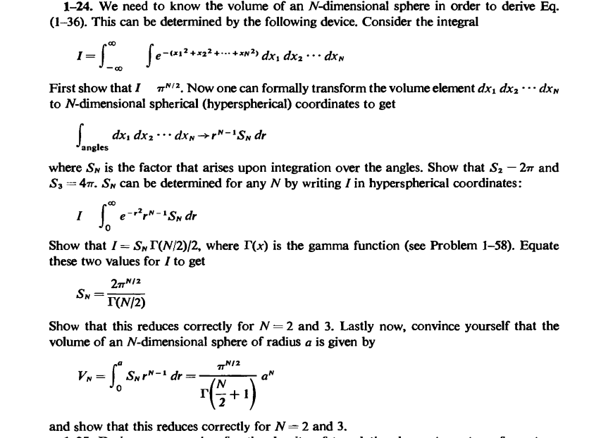Solved 1-24. We need to know the volume of an N-dimensional | Chegg.com