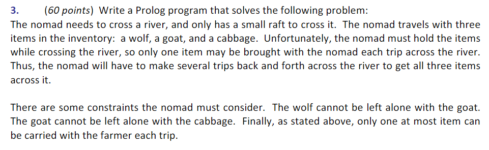 Solved 3. (60 points) Write a Prolog program that solves the | Chegg.com