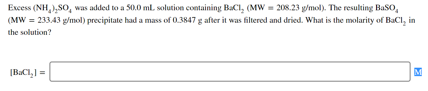 Solved Excess Nh4 2so4 Was Added To A 50 0 Ml Solution