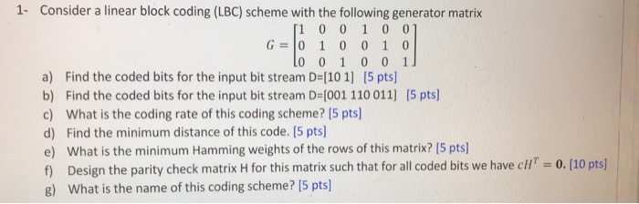 Solved 1- Consider a linear block coding (LBC) scheme with | Chegg.com