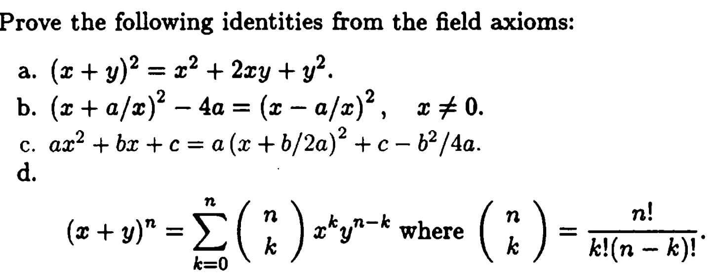 Solved rove the following identities from the field axioms: | Chegg.com