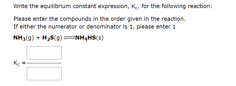 Solved Write the equilibrium constant expression, KC, for | Chegg.com