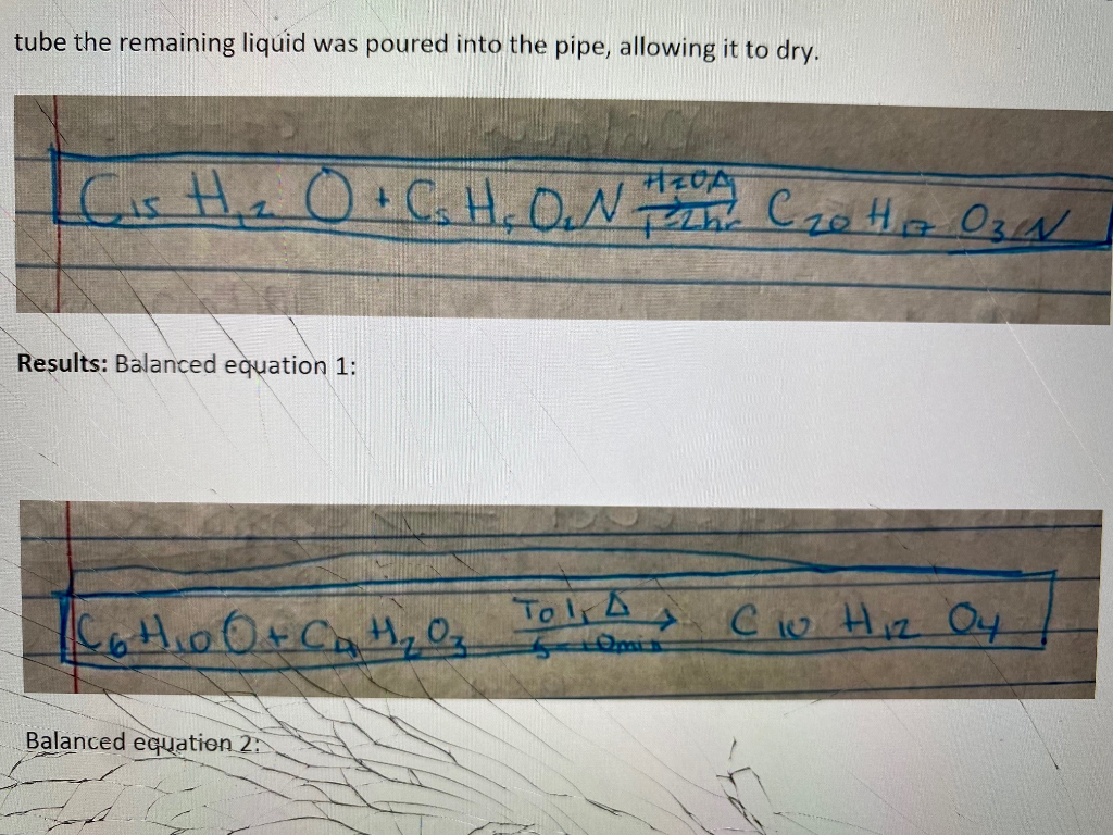 Solved tube the remaining liquid was poured into the pipe, | Chegg.com