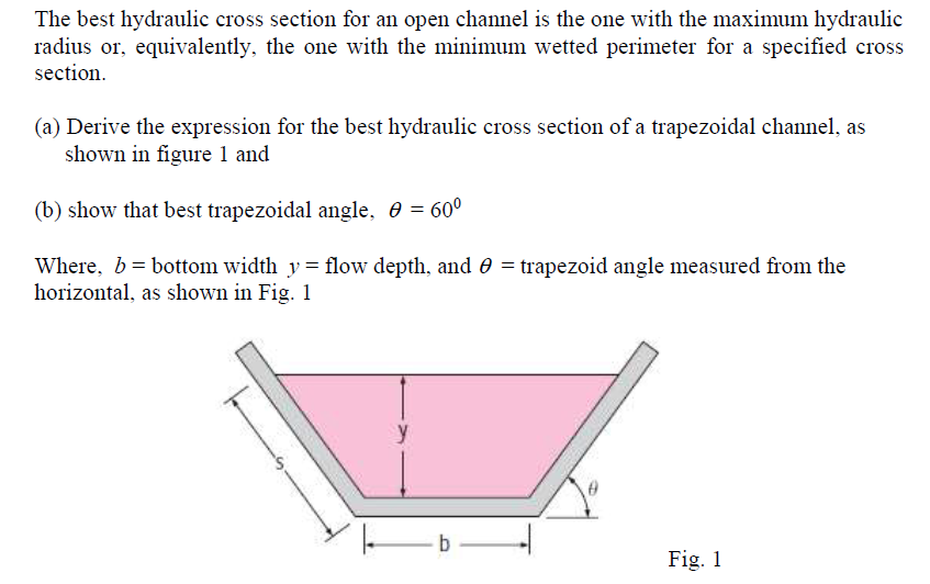 Solved The best hydraulic cross section for an open channel | Chegg.com