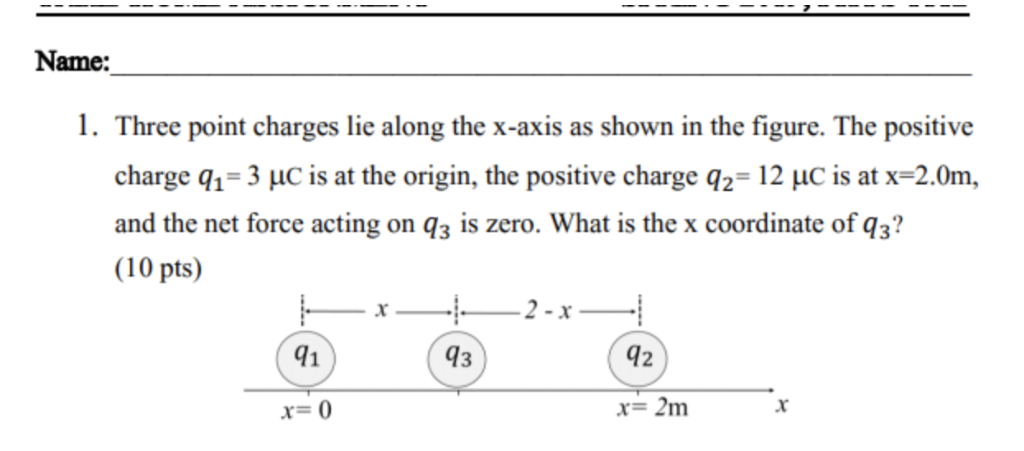 Solved Name: 1. Three point charges lie along the x-axis as | Chegg.com