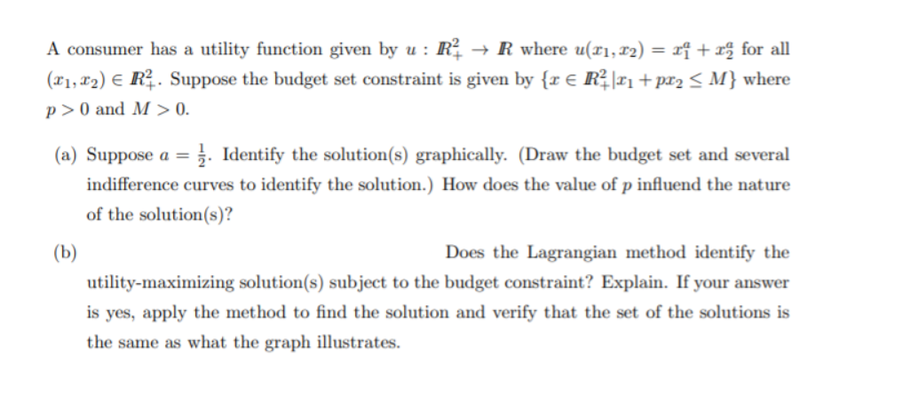 Solved A consumer has a utility function given by u : R + R | Chegg.com