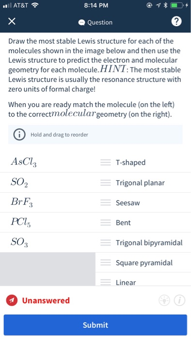 Solved l AT&T 8:14 PM Question Draw the most stable Lewis | Chegg.com