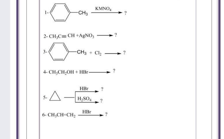 Solved KMNO4 1- -CH3 2- CH2C=CH +AgNO3 3- -CH3 + Cl2 4- CH | Chegg.com