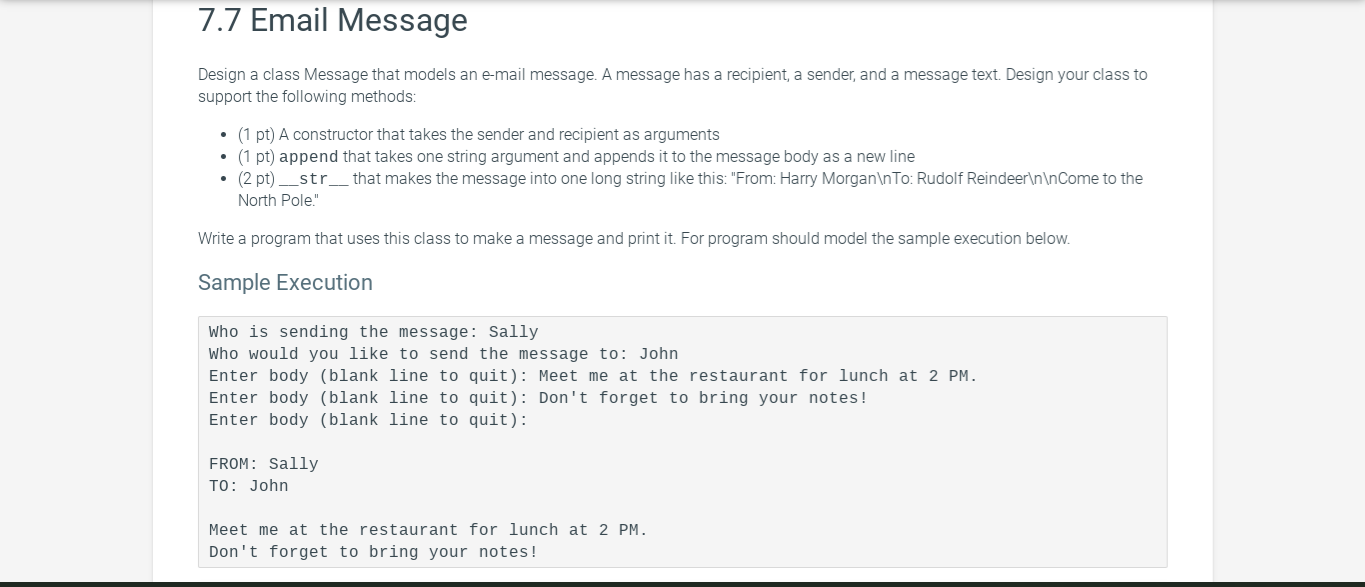 Solved 7.7 Email Message Design a class Message that models | Chegg.com