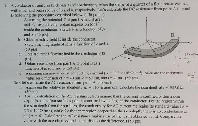 Solved A conductor of uniform thickness t and conductivity σ | Chegg.com