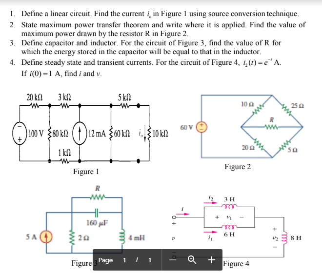 Solved 1. Define a linear circuit. Find the current i, in | Chegg.com
