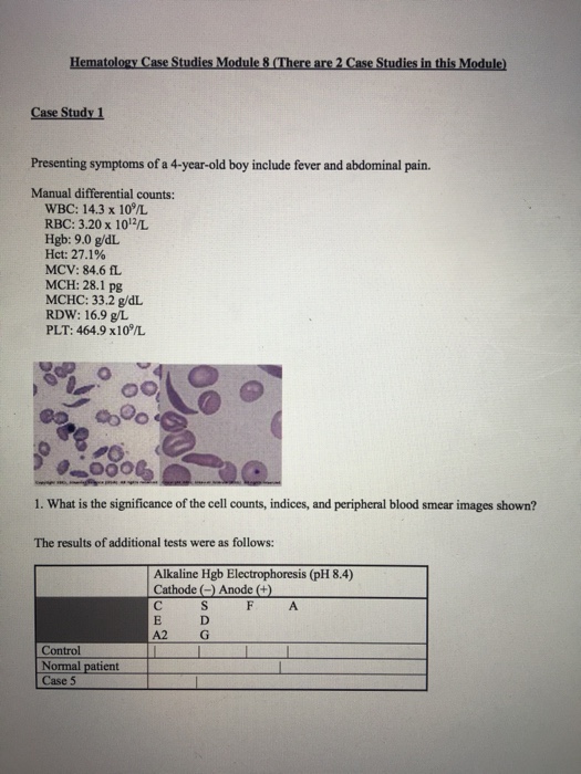 Solved Hematology Case Studies Module 8 (There are 2 Case | Chegg.com